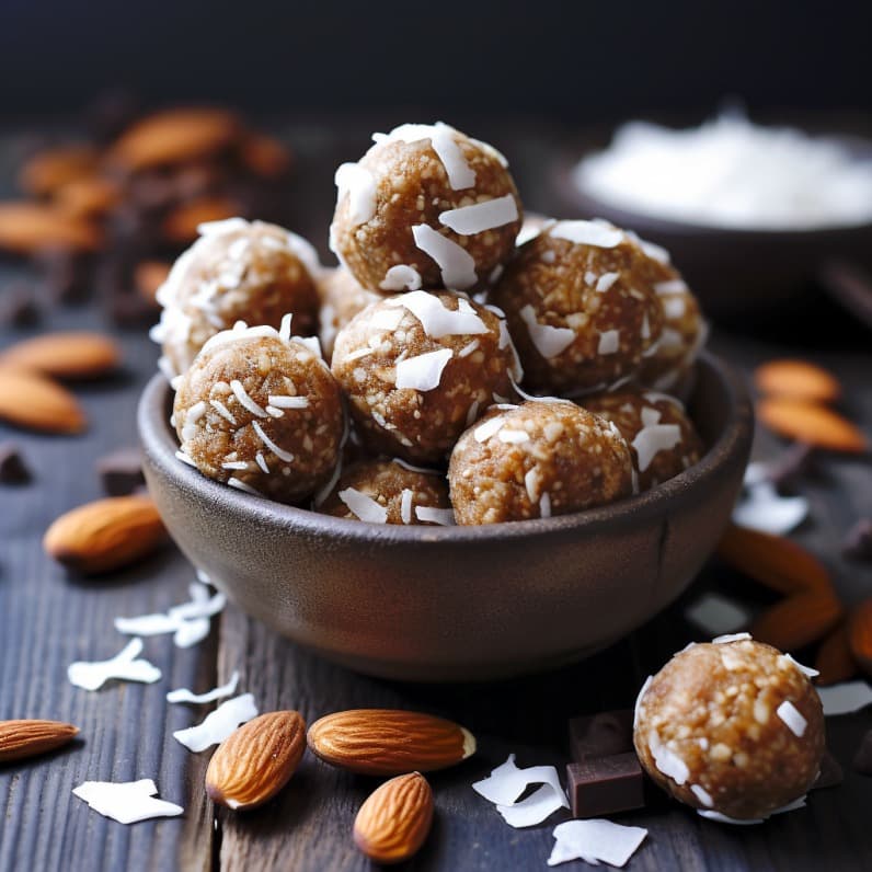 Coconut Flake Almond Butter Protein Bites - MyoMeals