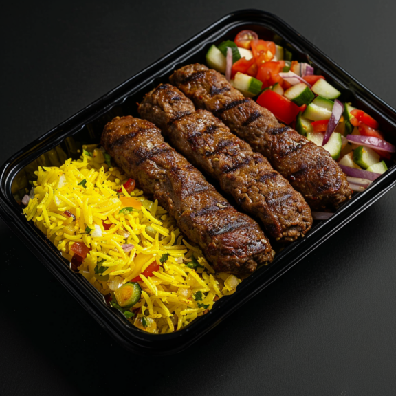 Beef Koobideh Kebab with Saffron Rice and Fresh Vegetables - MyoMeals